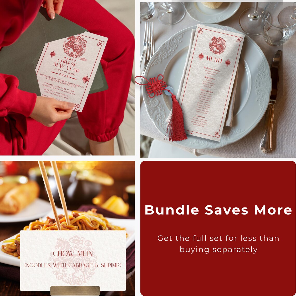2026 Lunar New Year Party Starter Bundle | Invitation + Menu + Food ...