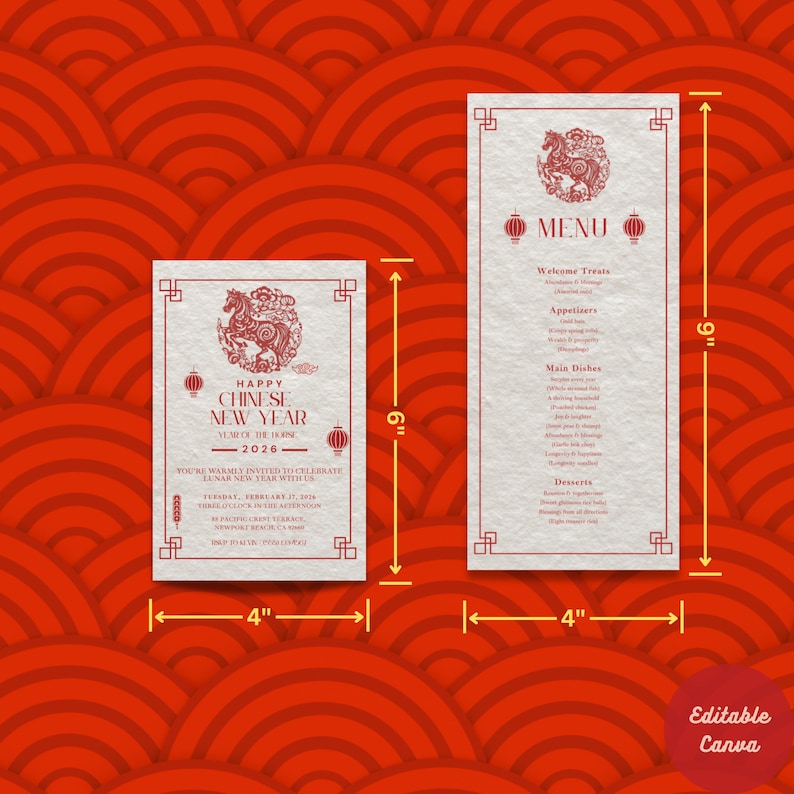 2026 Lunar New Year Horse Chinese New Year Invitation Menu Template ...