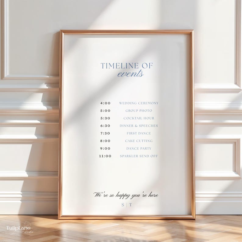 Wedding Timeline Template, Editable Canva Sign, Minimal Elegant Order ...