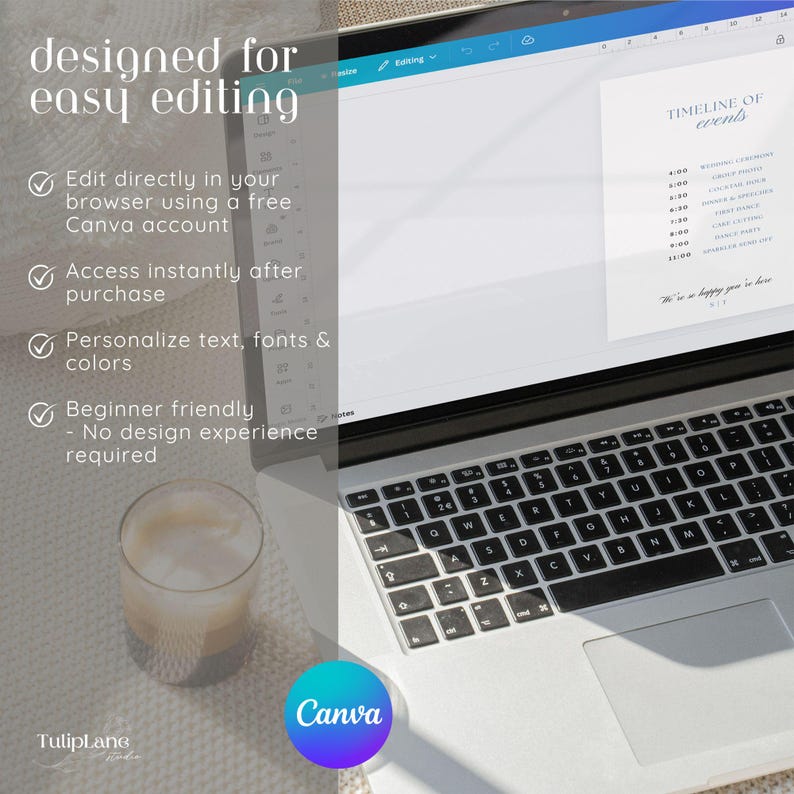 Wedding Timeline Template, Editable Canva Sign, Minimal Elegant Order ...