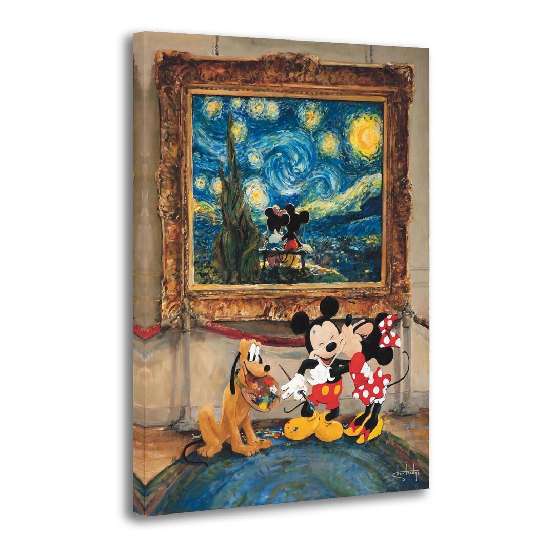 Mickeys Minnie Love Mouse Starry Night Painting on Canvas Wall Art ...