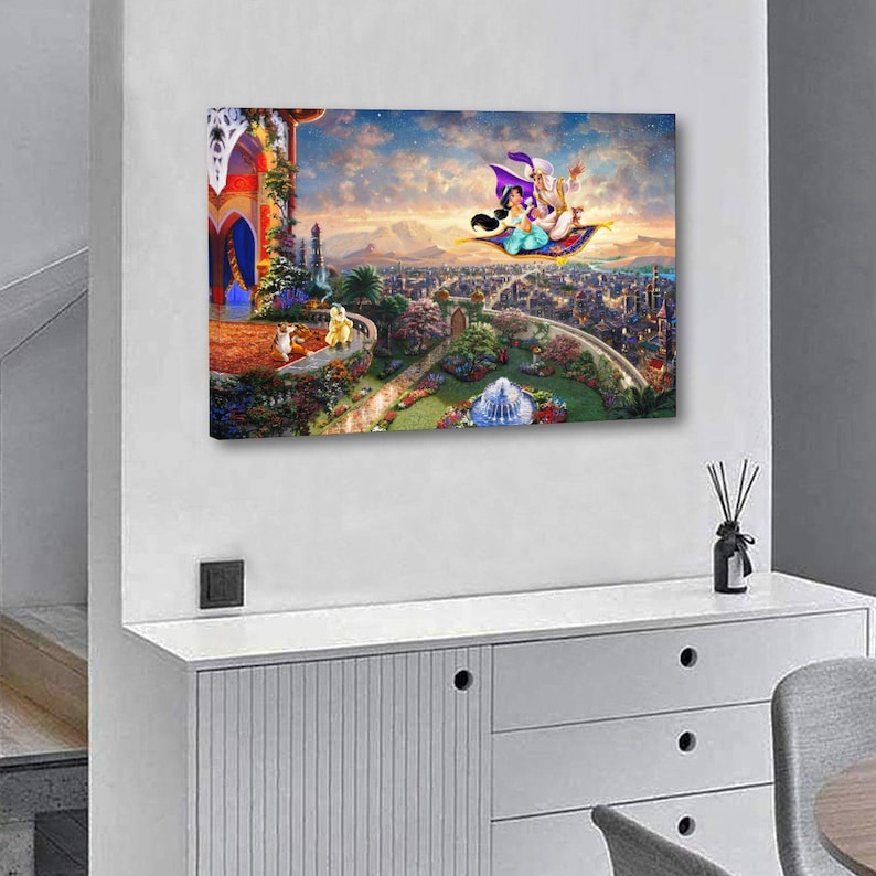 Magical Animated Classic Aladdin Painting on Canvas Wall Art Poster ...