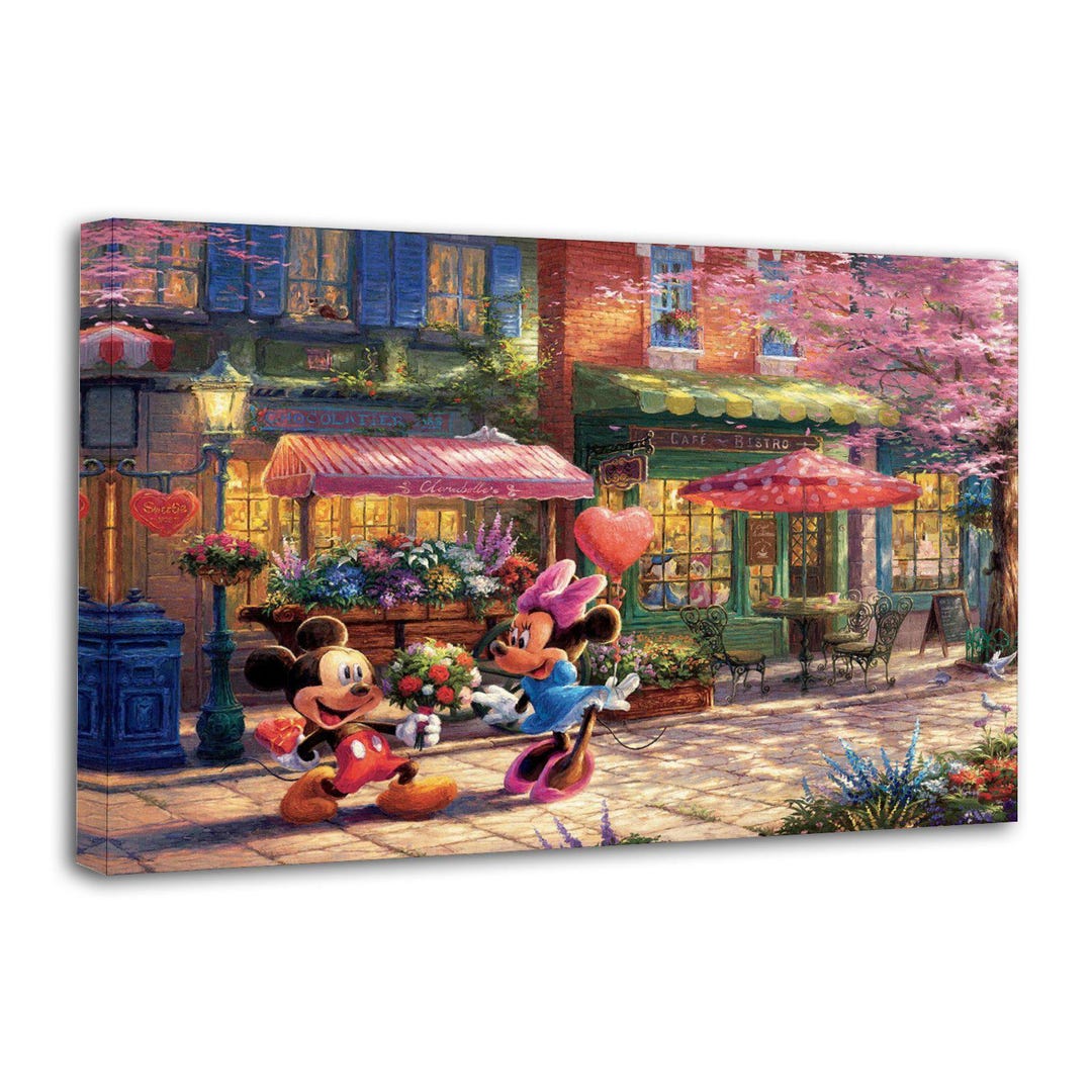 Cartoon Mickeys & Minnie Sweetheart Cafe Painting on Canvas Wall Art ...
