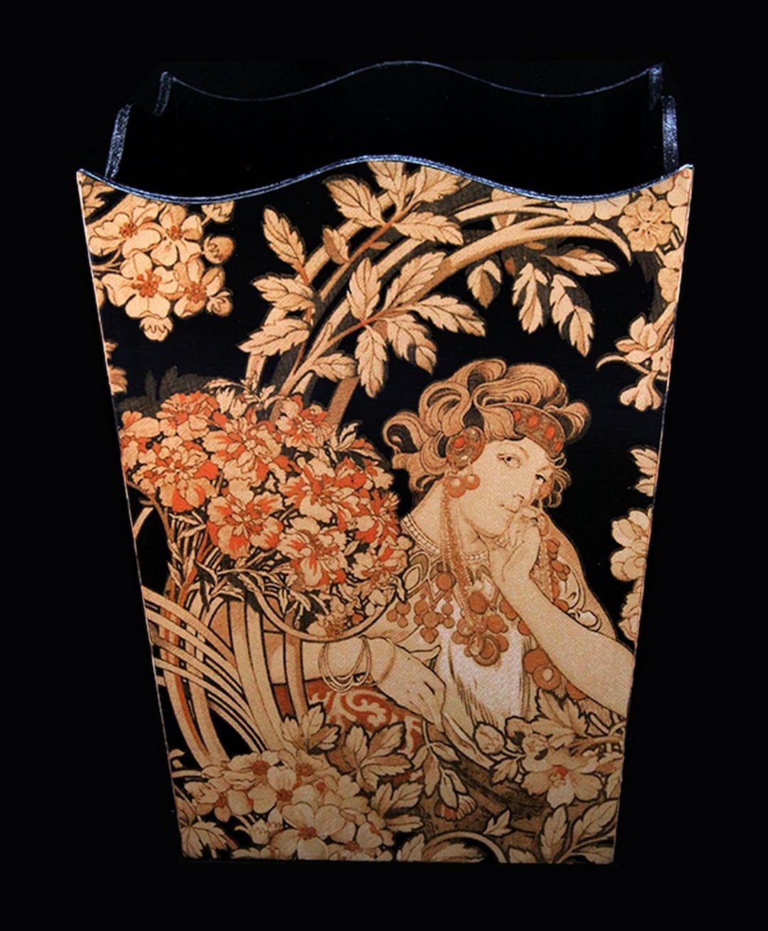 Mucha Home and Bathroom Decor -wastebasket - Woman With Flowers - Etsy