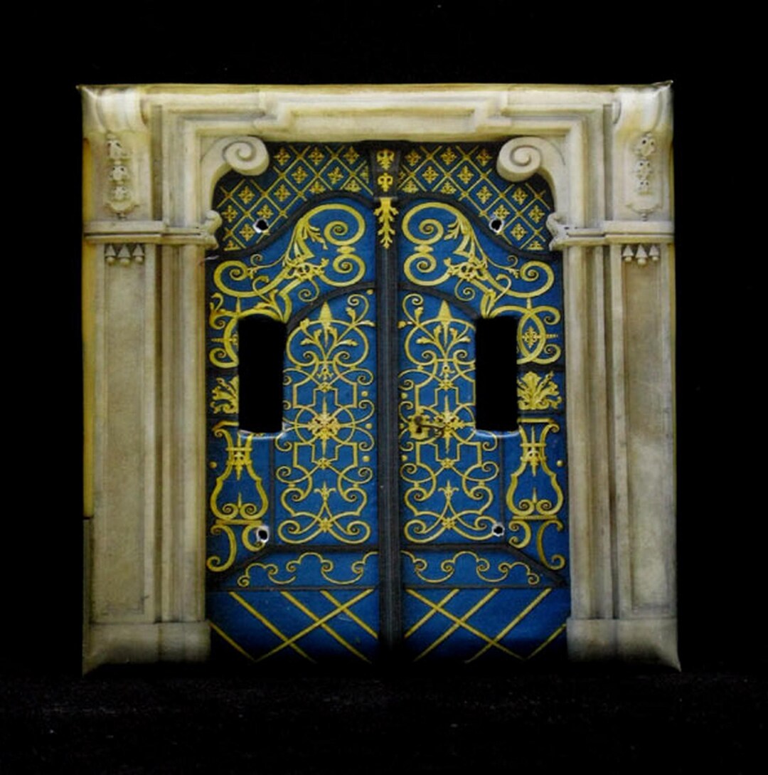 Double Switchplate Cover - Blue and Gold Doors - Etsy