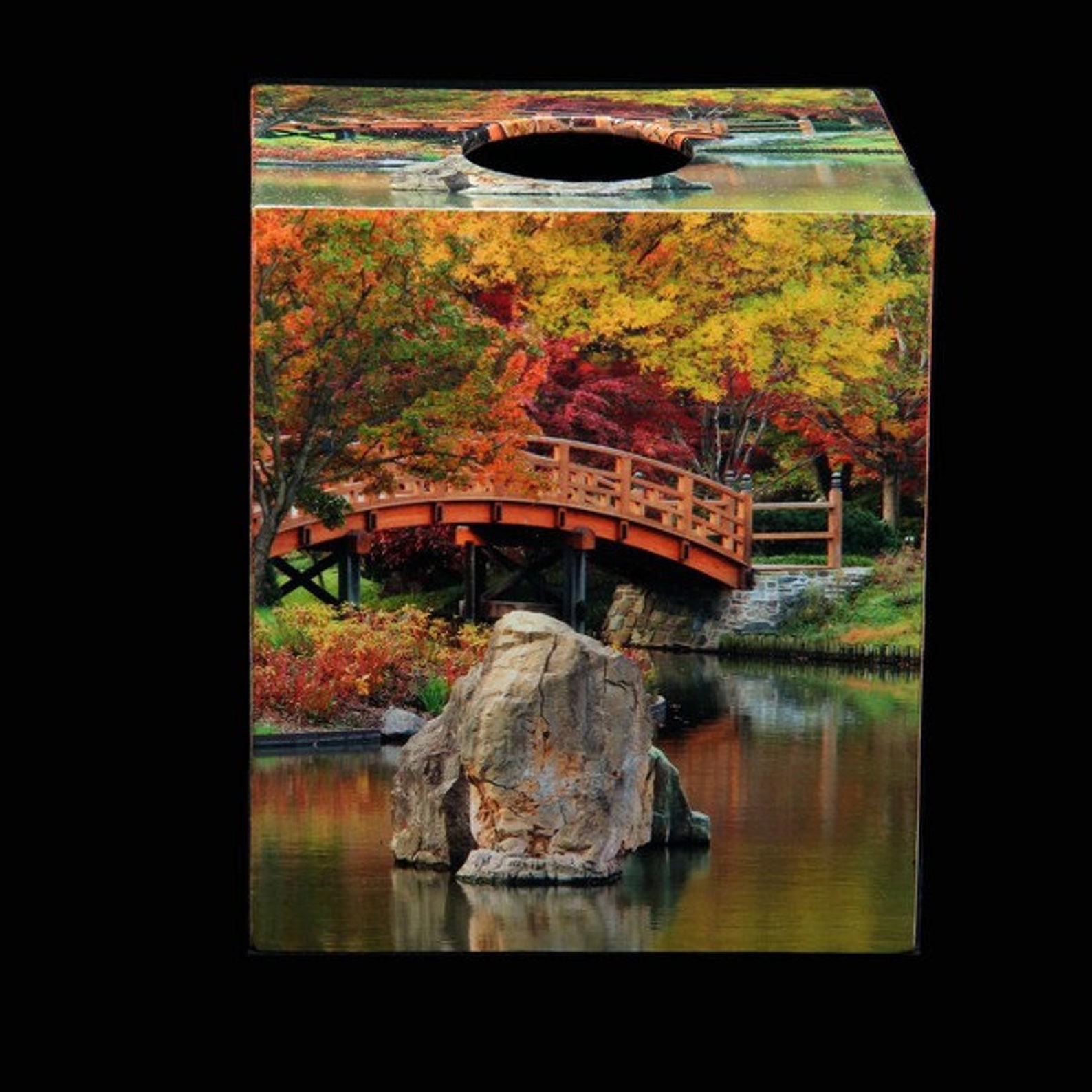 Tissue Box Cover Stone and Japanese Bridge in Autumn - Etsy