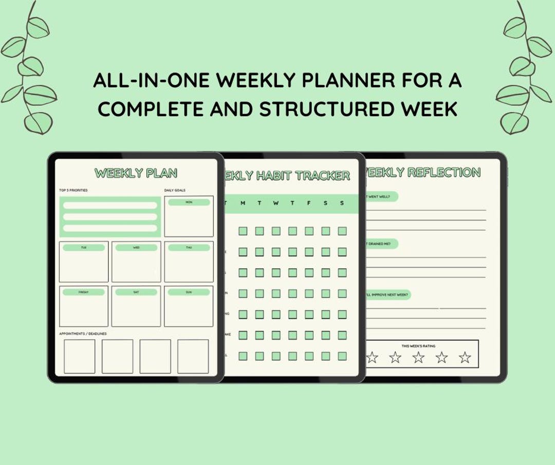 Weekly Planner With Habit Tracker & Reflection | Printable PDF Weekly ...