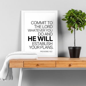 Printable Office Art, Bible Verse Printable, Proverbs 16:3, Christian ...