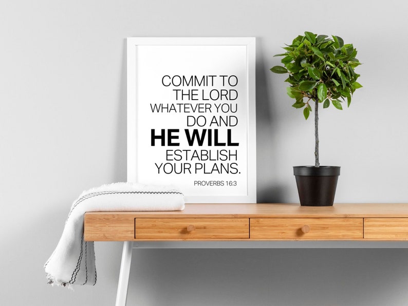 Printable Office Art, Bible Verse Printable, Proverbs 16:3, Christian ...