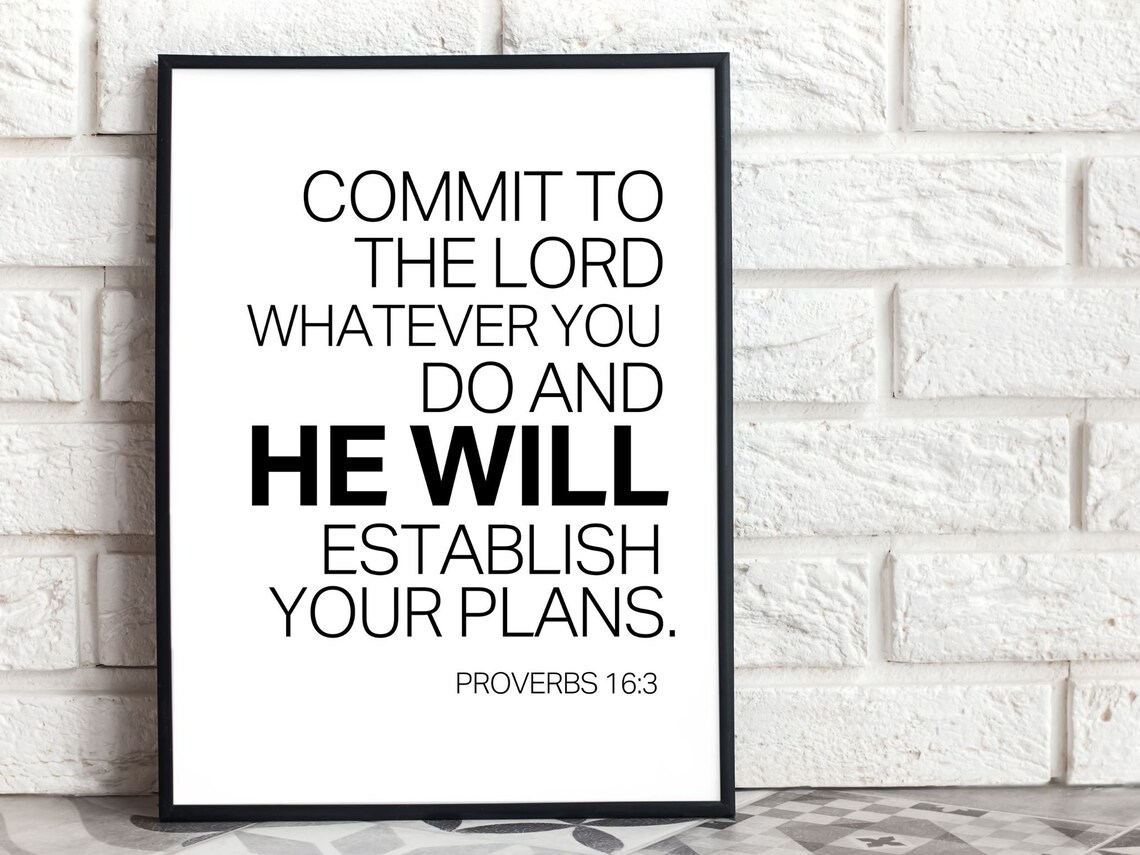 Printable Office Art, Bible Verse Printable, Proverbs 16:3, Christian ...