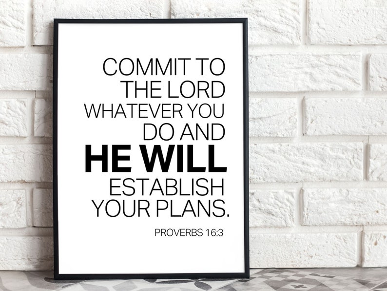 Printable Office Art, Bible Verse Printable, Proverbs 16:3, Christian ...