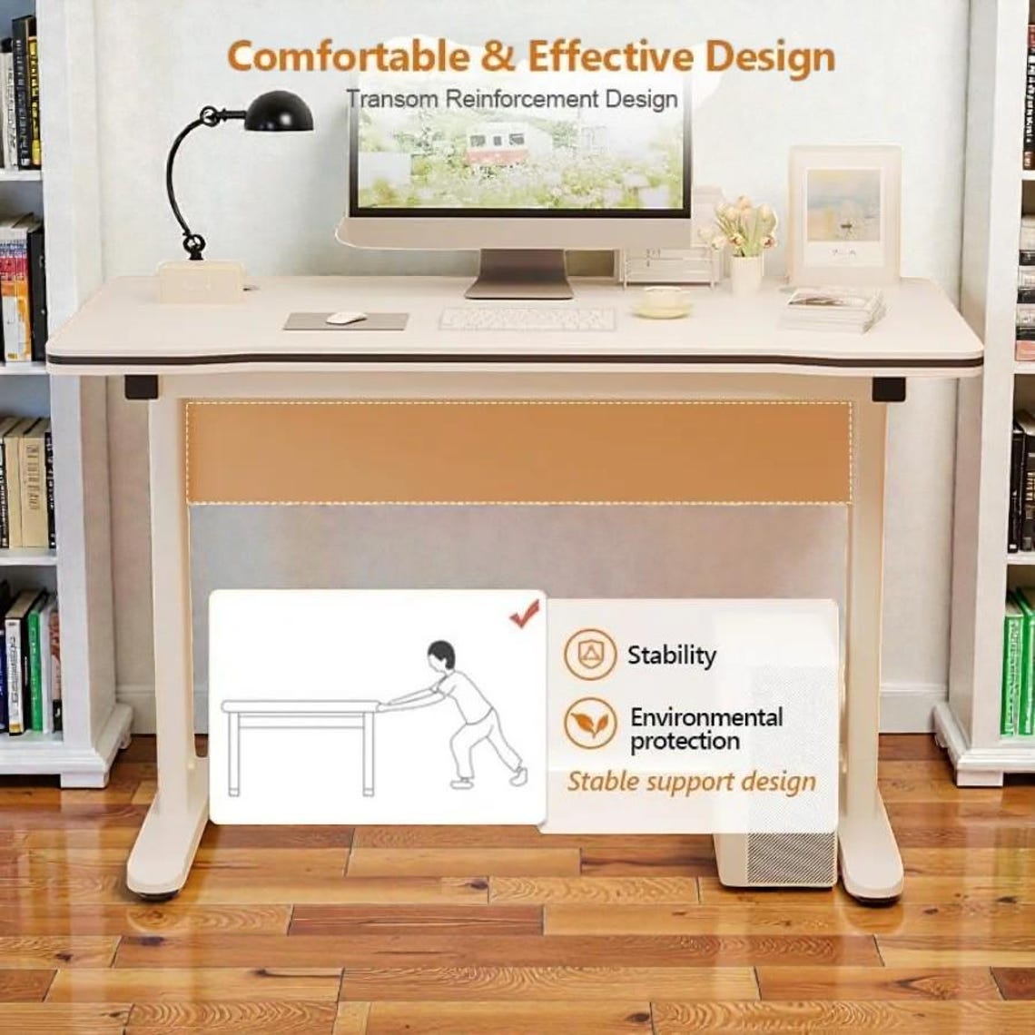 Gaming Desk With T-shaped Metal Frame, Computer Writing Table for Home ...
