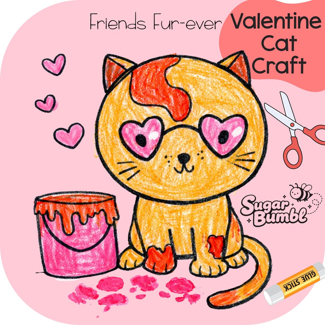Cat Valentine Craft | Kids Art Activity Printable | Preschool Valentine ...
