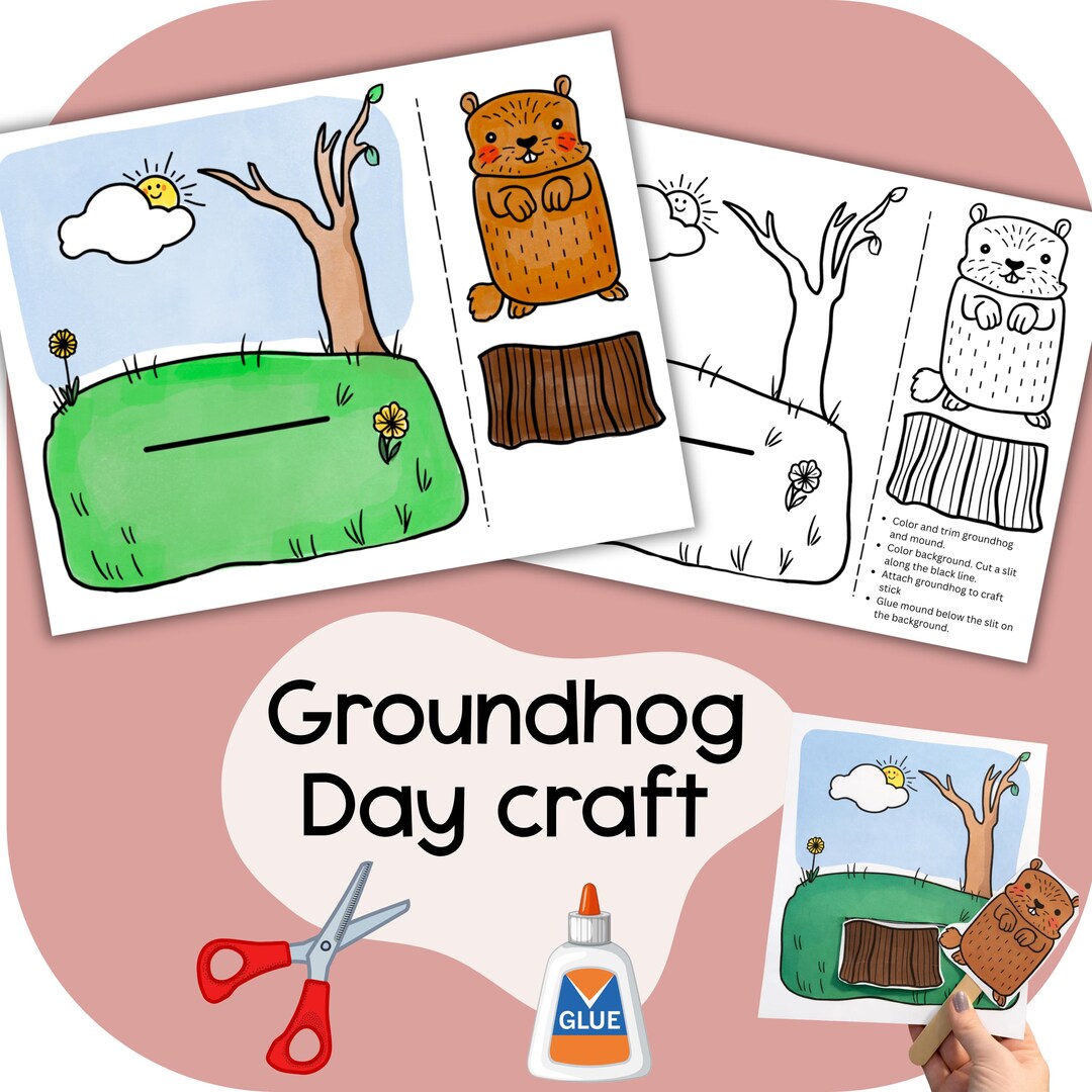 Groundhog Day Craft Printable for Kids | Groundhog Puppet | February ...