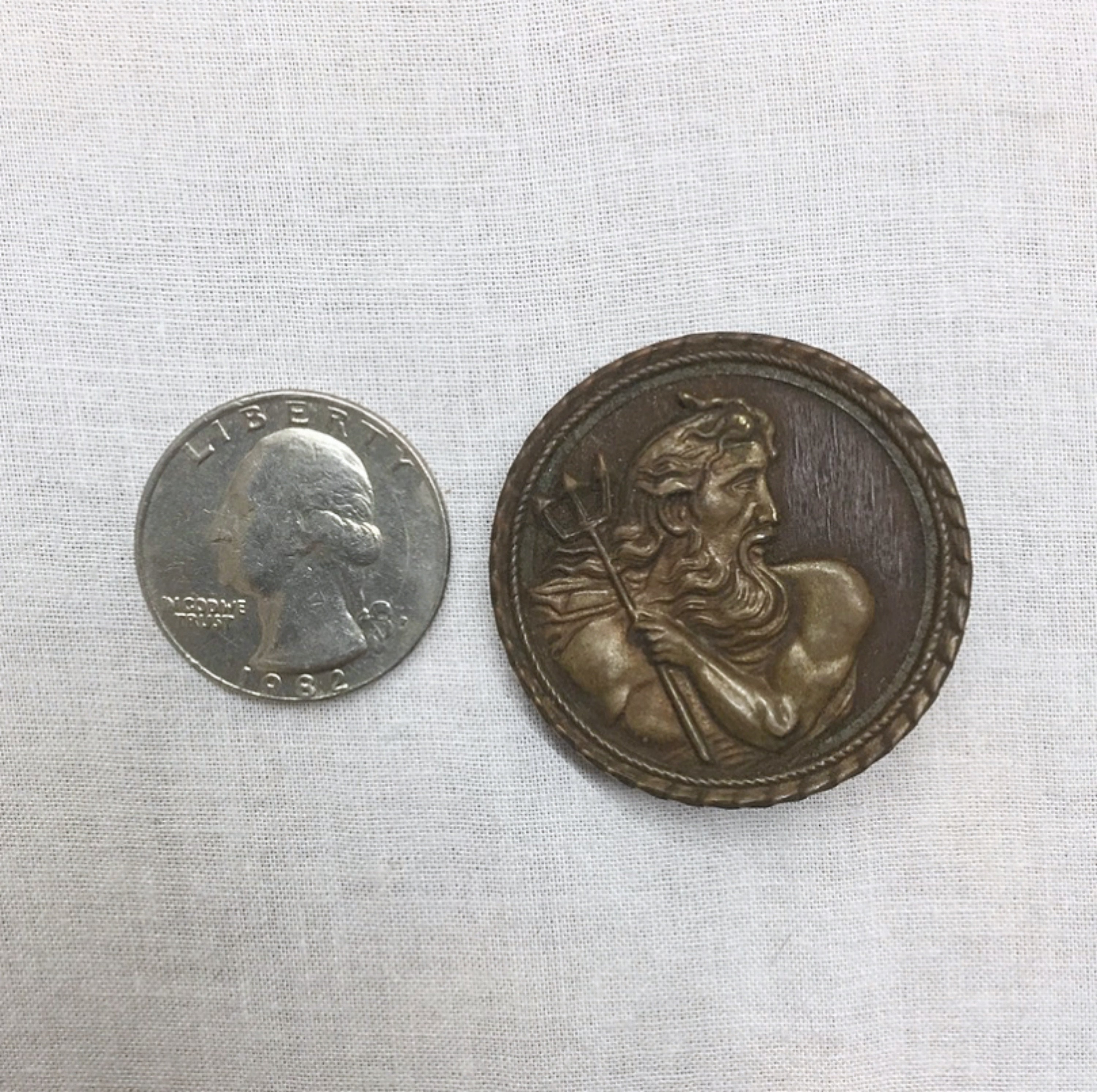 Antique 19th C Victorian Brass & Wood Large Button Greek God Poseidon ...