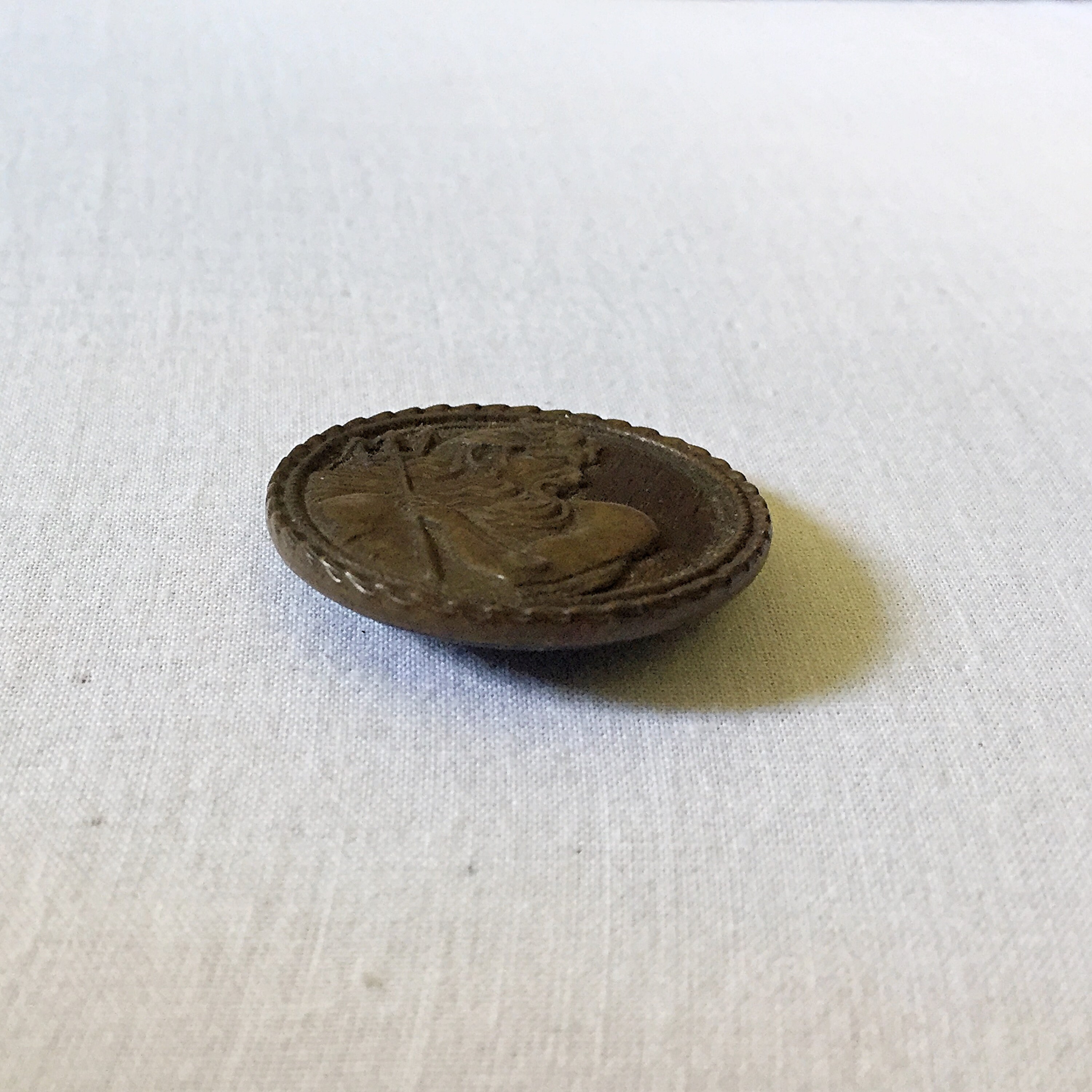 Antique 19th C Victorian Brass & Wood Large Button Greek God Poseidon ...