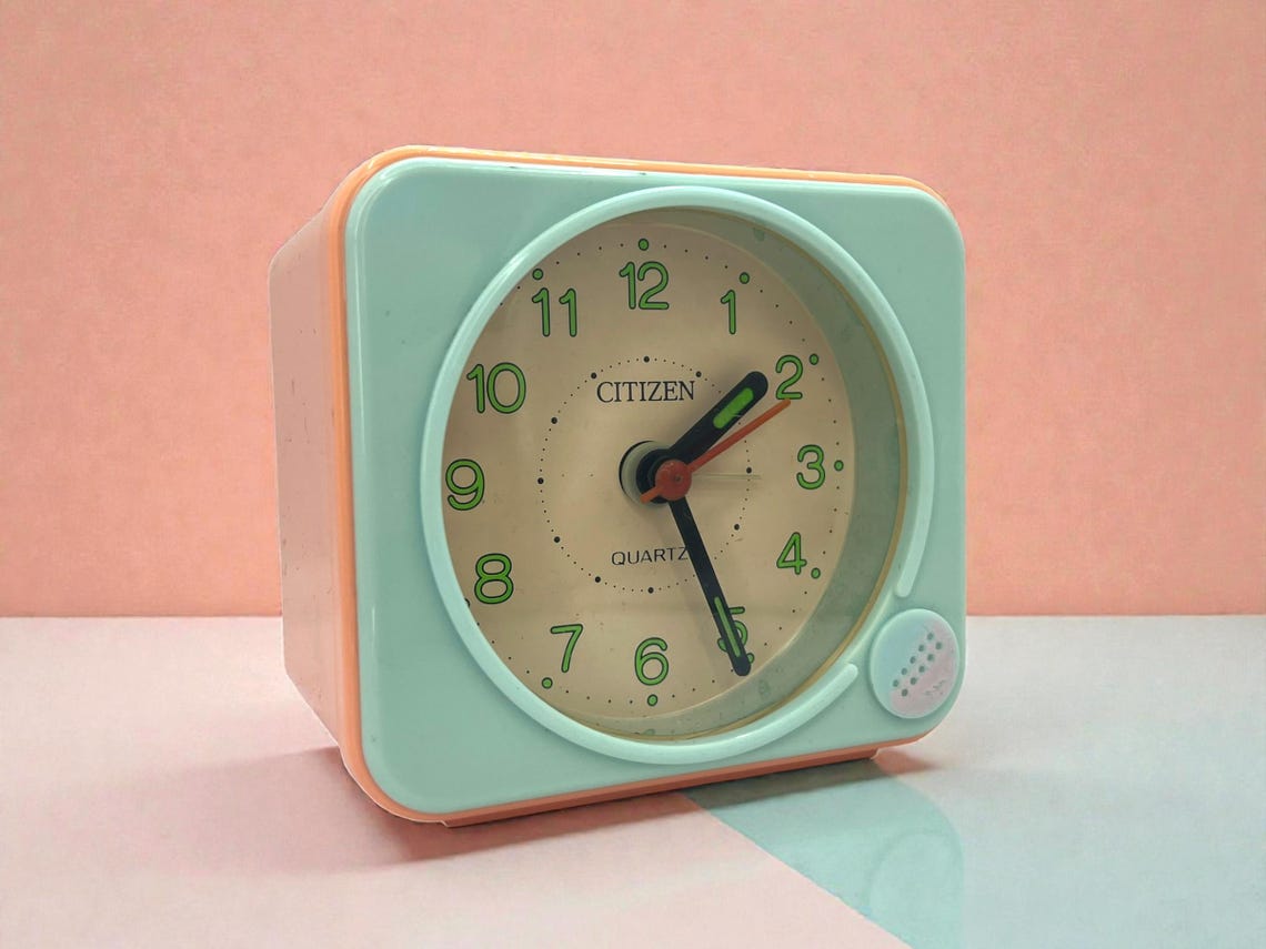 Vintage Citizen Alarm Clock 1970s | Turquoise & Pink Retro Quartz Desk ...