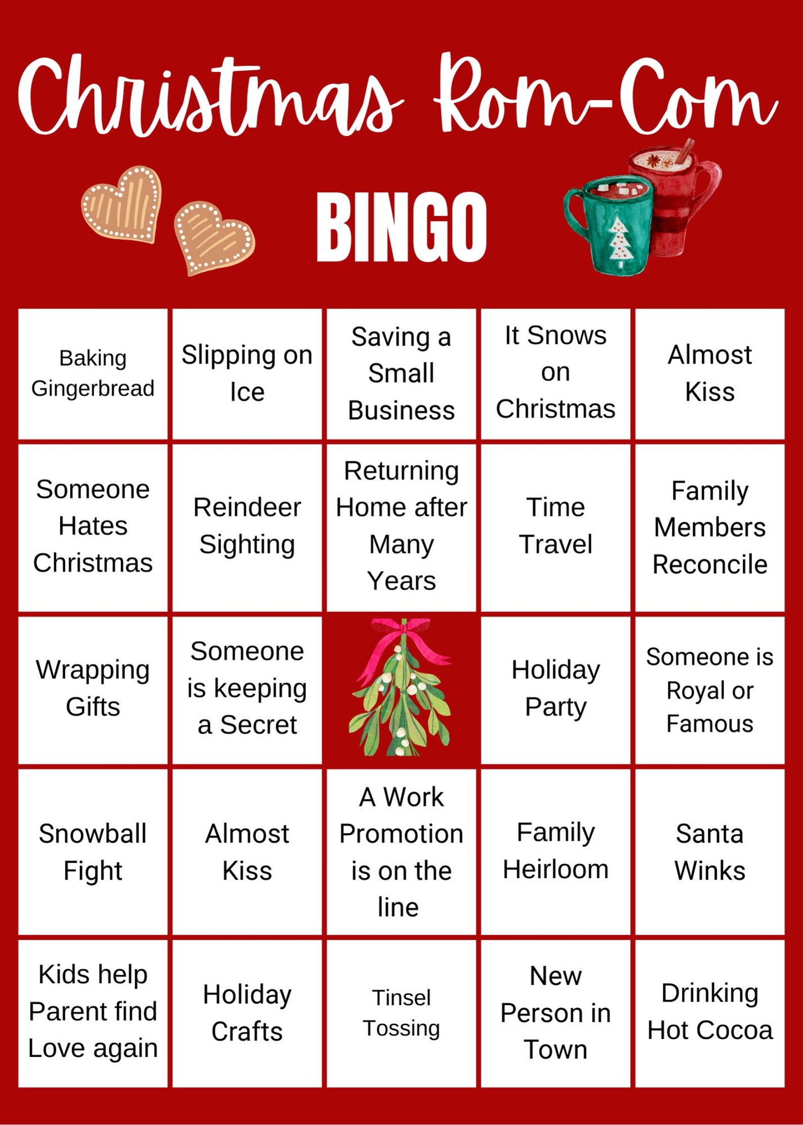 Christmas Rom-com Bingo - Set of 10 Printable Bingo Cards - Instant ...