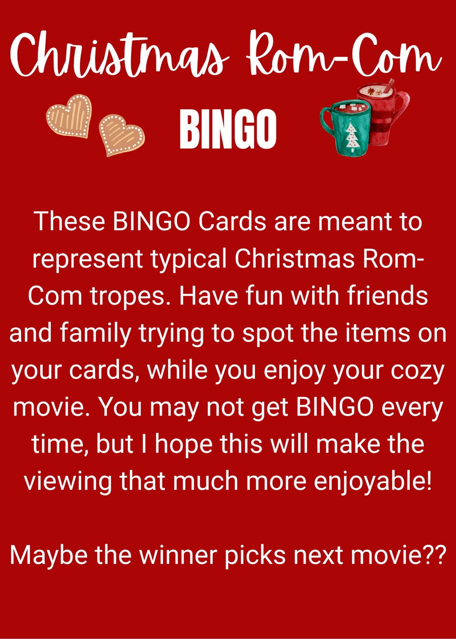 Christmas Rom-com Bingo - Set of 10 Printable Bingo Cards - Instant ...