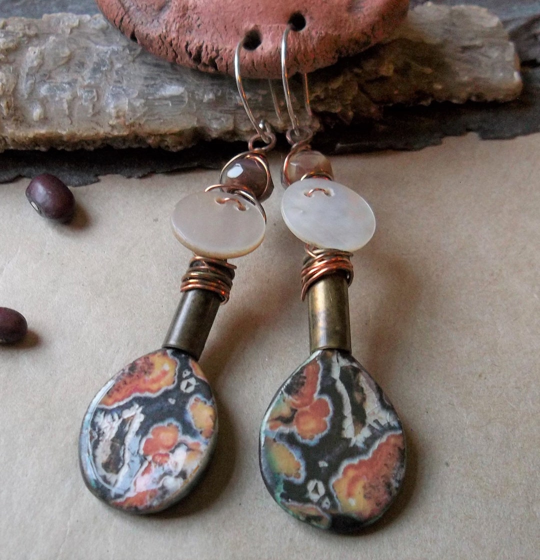 Clay Geode Decal Bullet Casing Antique Shell Sequin Earrings - Etsy