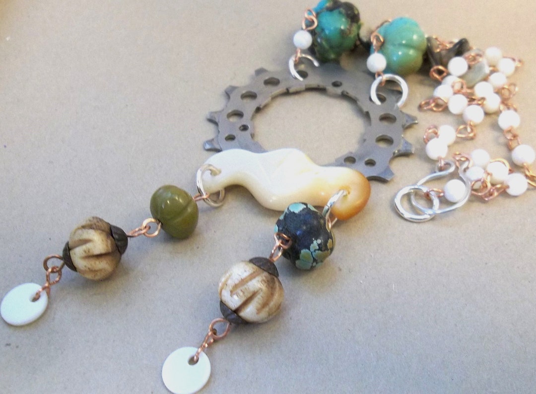 Bike-cog Neckpiece Shell, Bone, Turquoise - Etsy