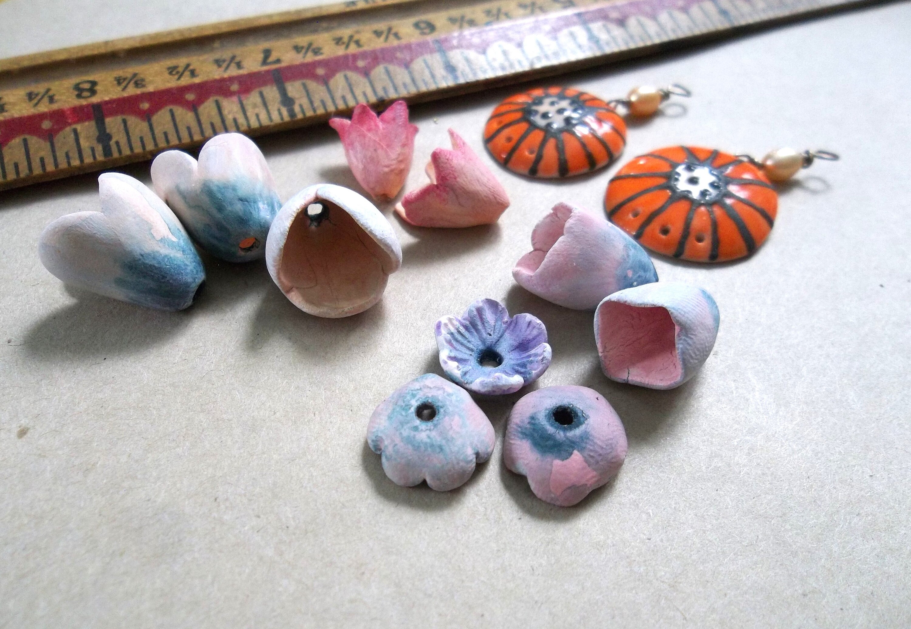 Porcelain Clay Drops and Bead Caps Components Destash - Etsy
