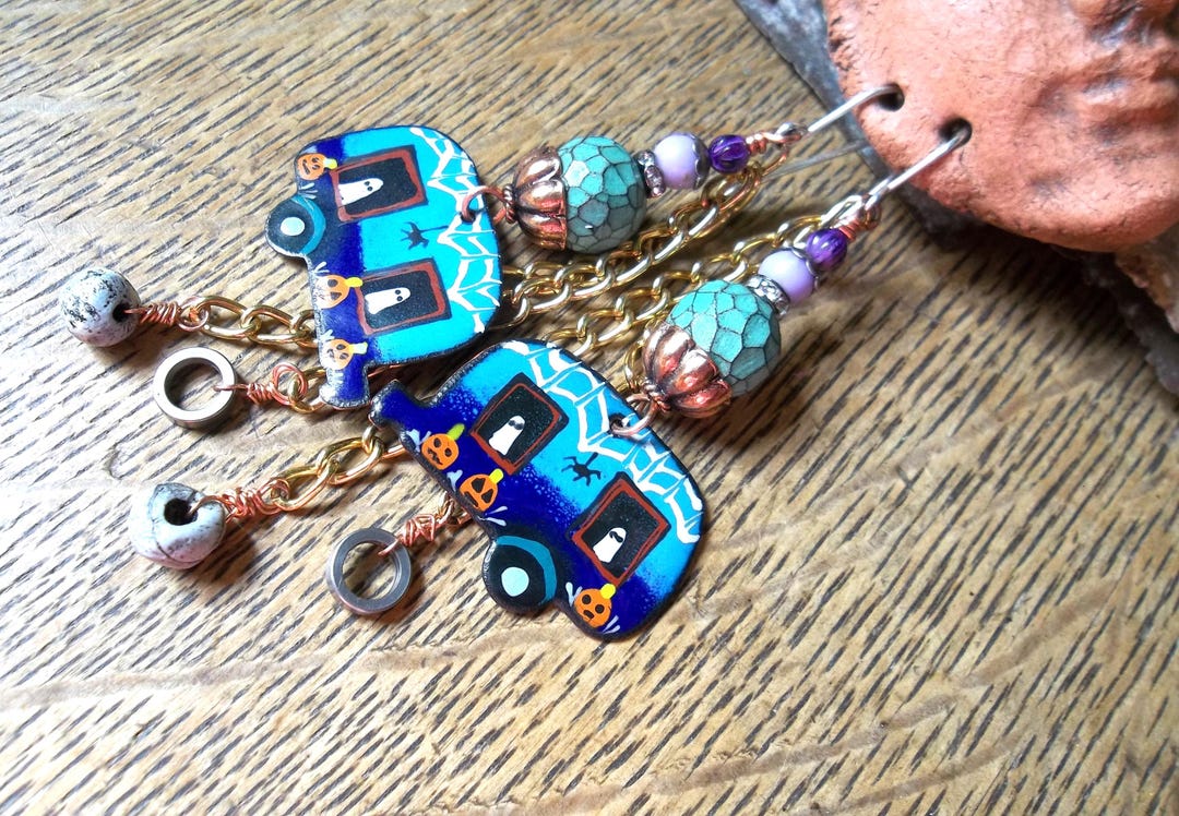 Ghost Caravan Earrings Artisan Enamels Bead Caps Bead Soup Love - Etsy