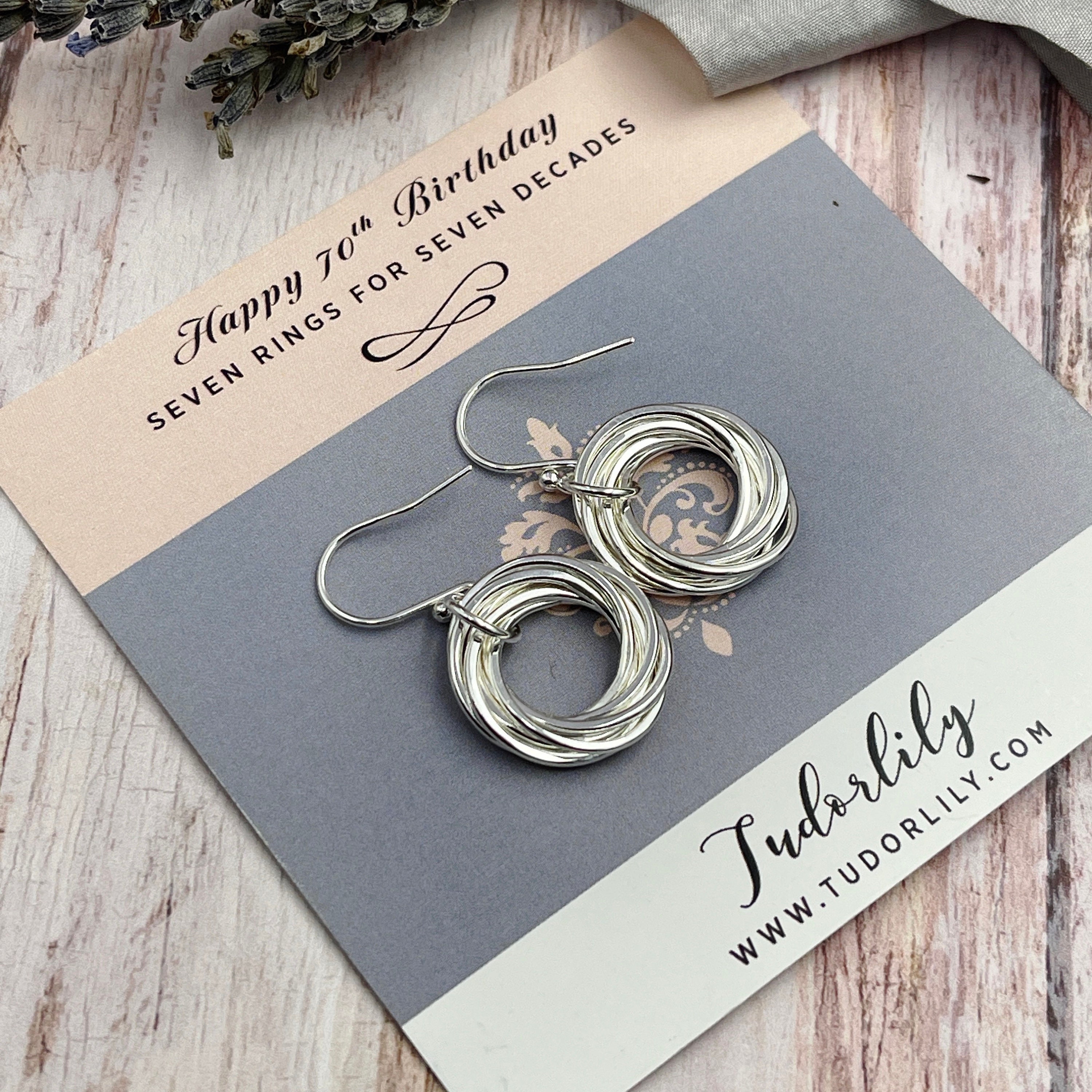 7 Interlocking Rings, Silver Earrings, 70th Birthday, 7 Rings, Circle ...