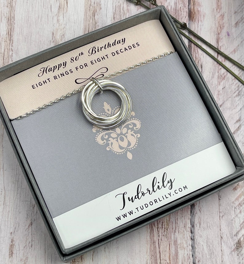 8 Rings Necklace, Interlocking Rings, 80th Birthday Necklace ...