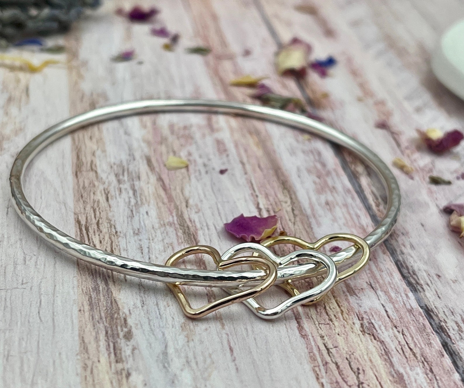 Heart Bangle Rose Gold Yellow Gold Sterling Silver Bangle - Etsy