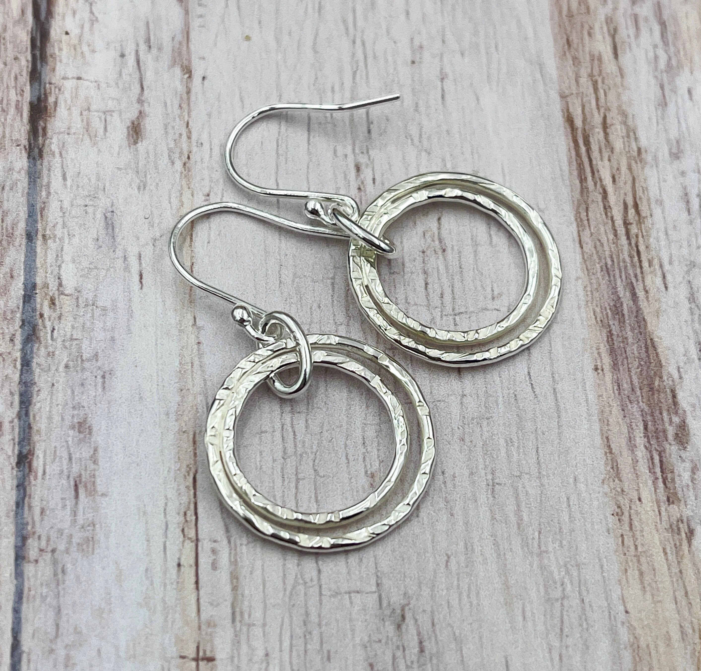 Hoop Earrings Textured Circle Earrings 2 Circles O - Etsy UK