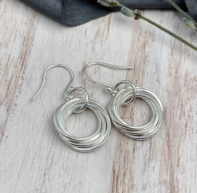 5 Interlocking Rings, Silver Earrings, 50th Birthday, 5 Rings, Circle ...