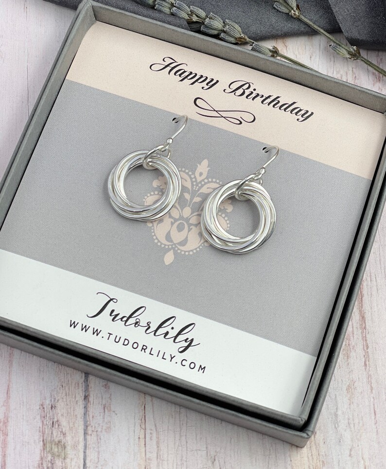 6 Interlocking Rings, Silver Earrings, 60th Birthday, 6 Rings, Circle ...