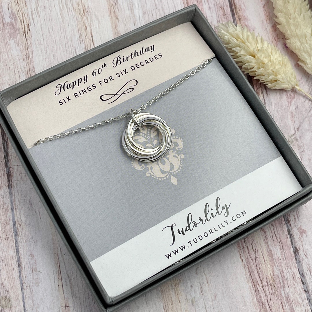 Petite 6 Rings Necklace, Silver Rings, Interlocking Rings, 60th ...