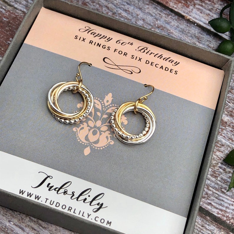 60th Birthday 6 Rings Mixed Rings Earrings Silver and Gold | Etsy