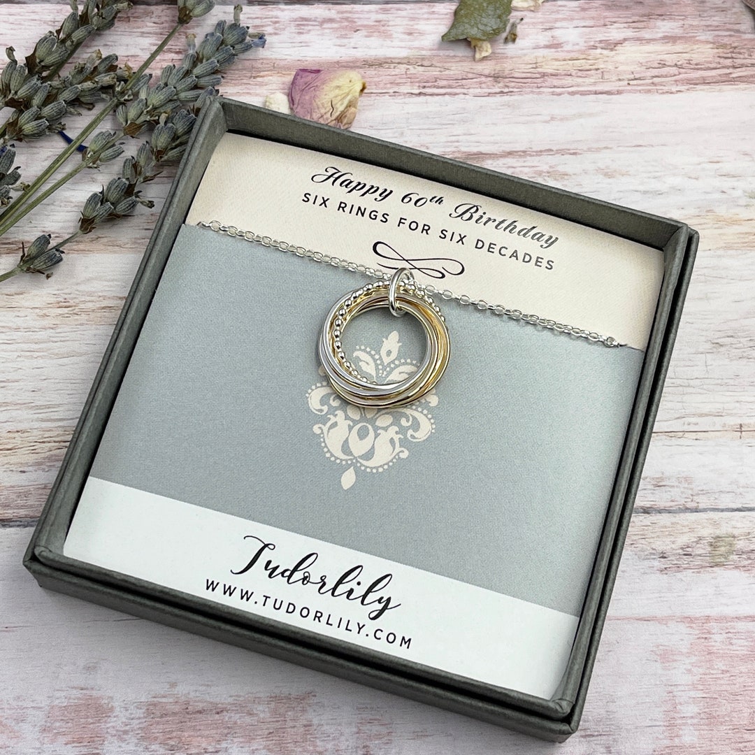 6 Rings Necklace, Interlocking Rings, 60th Birthday Necklace, Silver ...