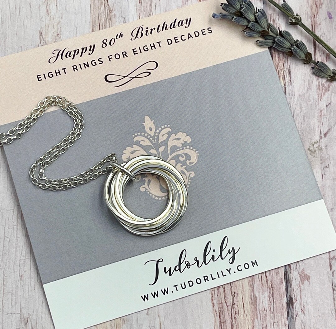 8 Rings Necklace, Interlocking Rings, 80th Birthday Necklace ...