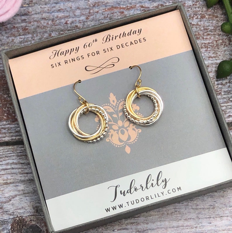 60th Birthday 6 Rings Mixed Rings Earrings Silver and Gold | Etsy