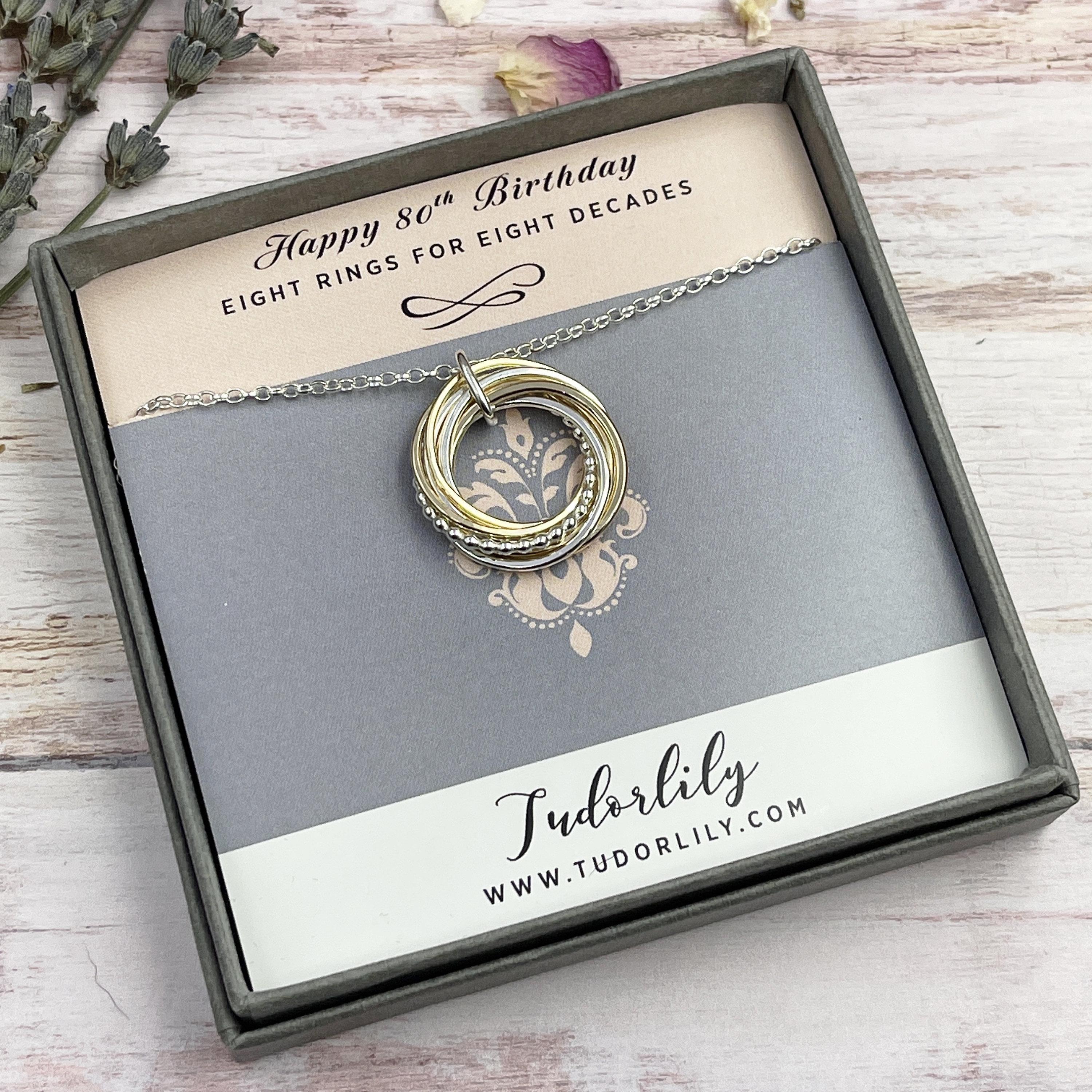 8 Rings Necklace Interlocking Rings 80th Birthday Necklace - Etsy Nederland