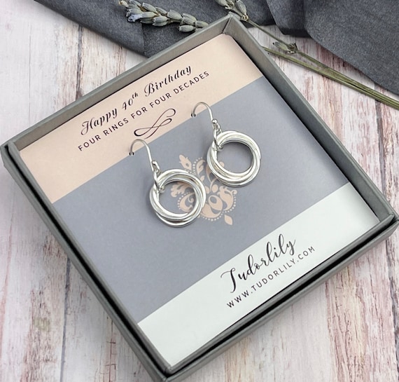 4 Interlocking Rings Silver Earrings 40th Birthday 4 Rings - Etsy