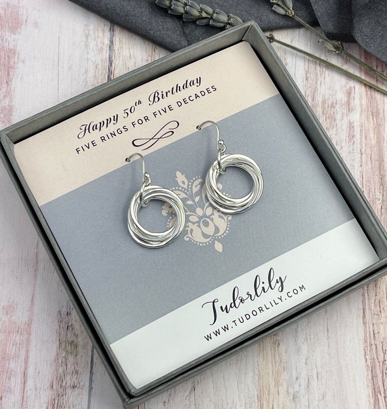5 Interlocking Rings, Silver Earrings, 50th Birthday, 5 Rings, Circle ...