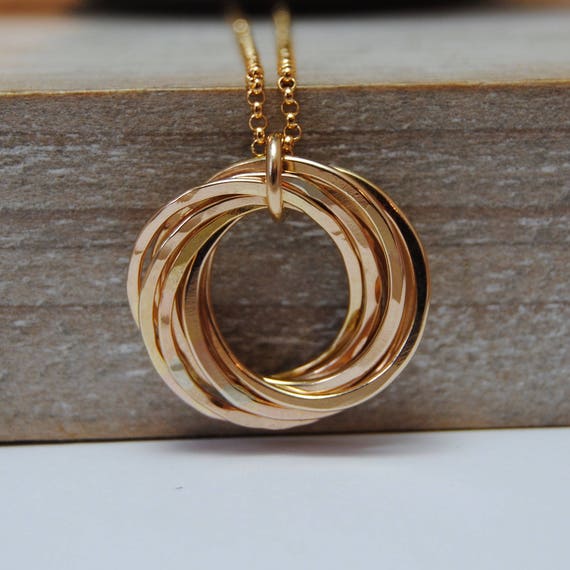 9 Rings Gold Necklace Interlocking Rings 90th Birthday