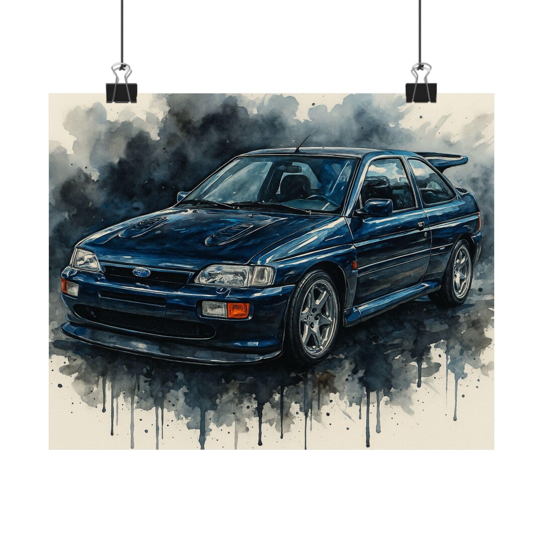 Blue Ford Escort RS Cosworth Poster Matte Horizontal Poster | Car Art ...