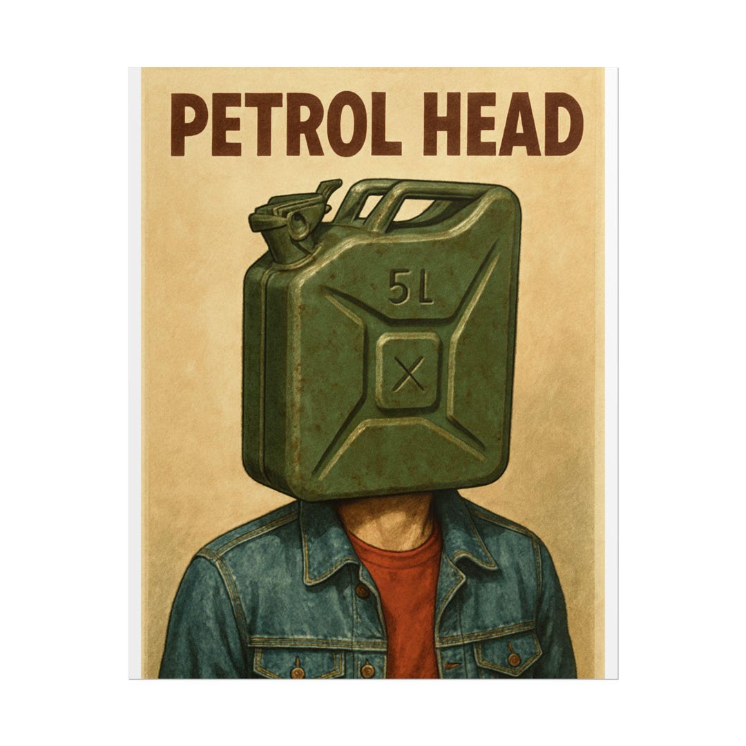 Petrol Head Illustration Rolled Poster | Vintage Gas Can Head Art - Etsy