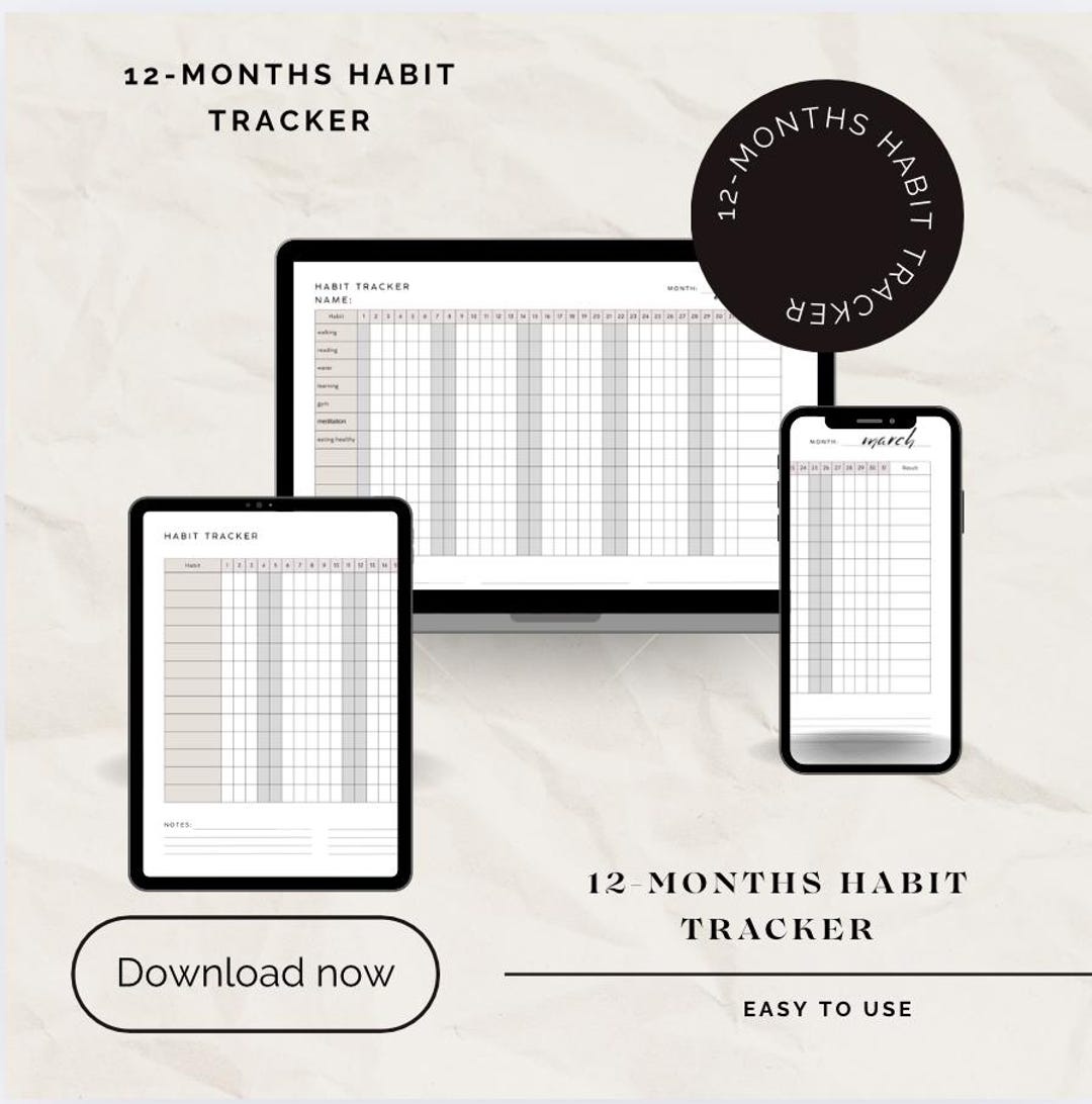 12-months Habit Tracker | Yearly Journal | 365 Days Tracker ...