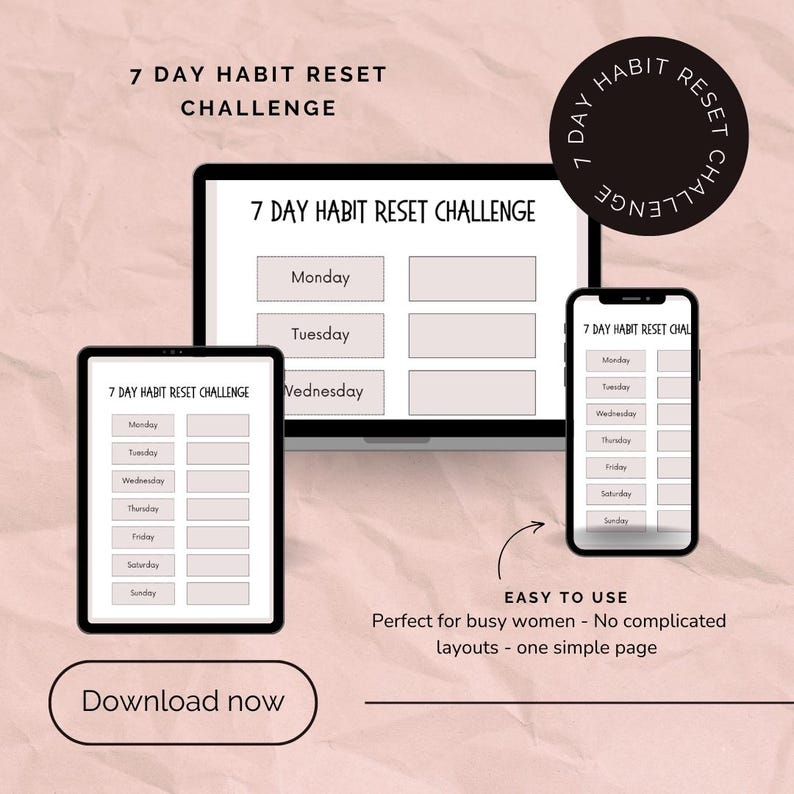7 Day Habit Reset Challenge Printable | Simple Daily Routine Planner ...
