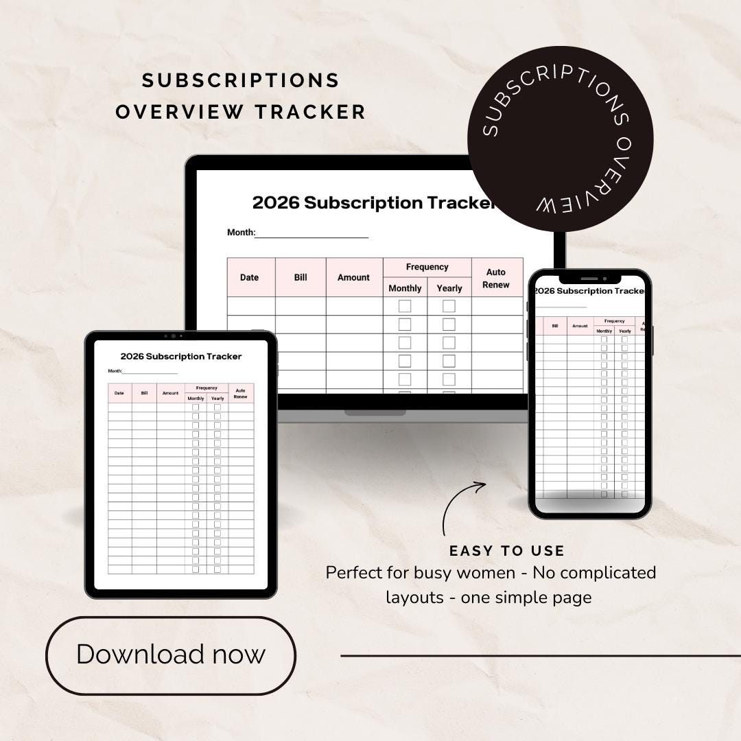 Subscription Tracker Printable | Monthly Bills & Subscriptions Overview ...