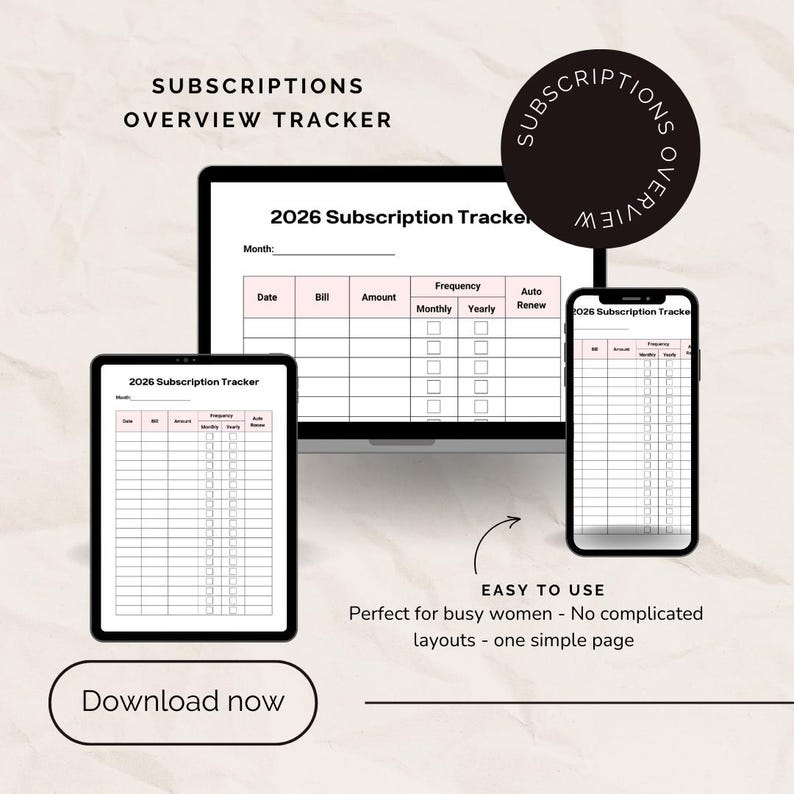 Subscription Tracker Printable | Monthly Bills & Subscriptions Overview ...