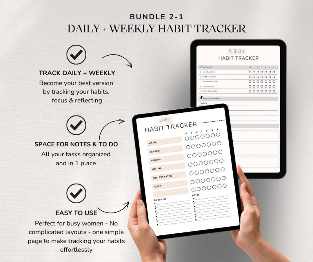 Daily + Weekly Habit Tracker Bundle | Habit Planner for Women | 2 in 1 ...