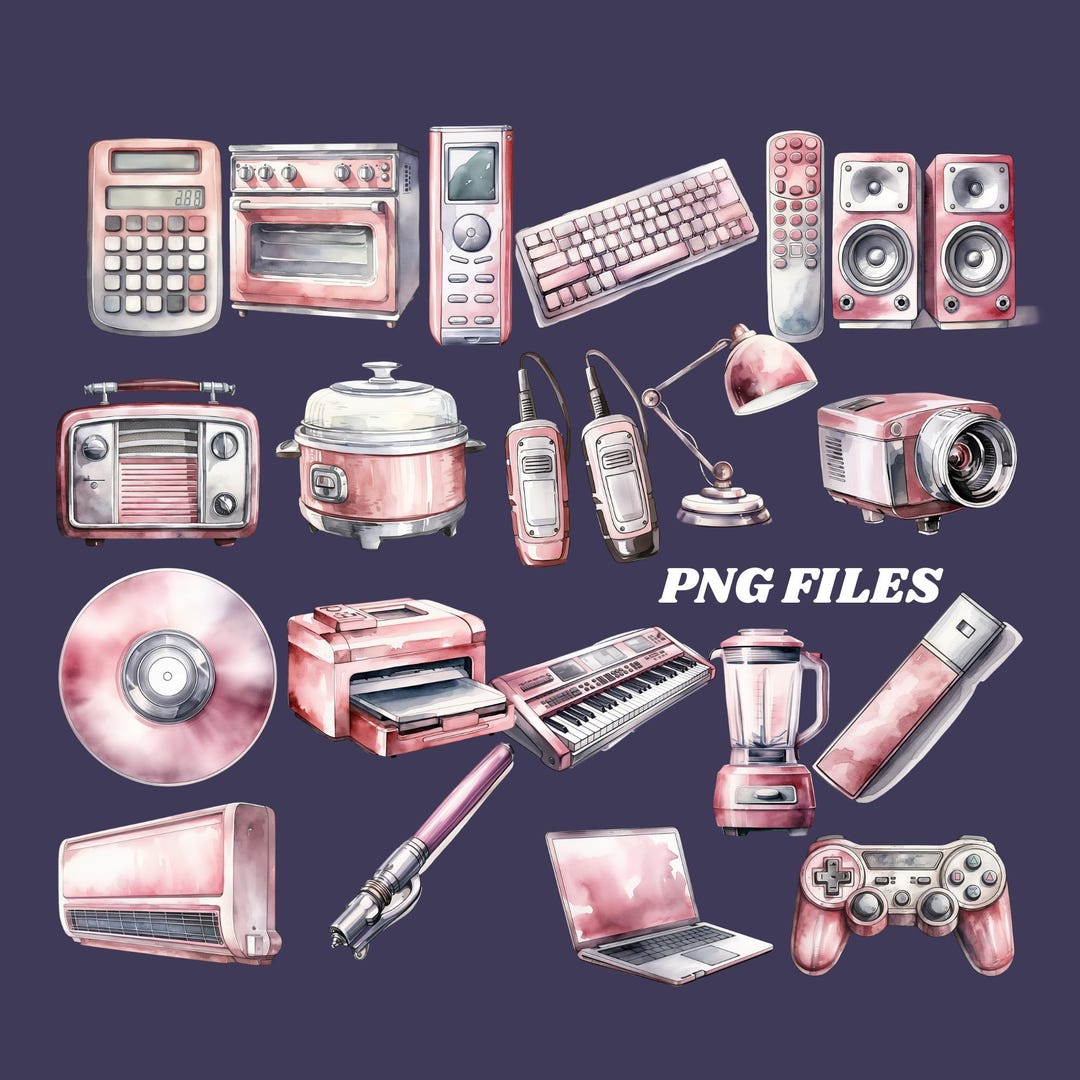 Digital Gadget Stickers | Tech Planner PNG Bundle | Retro Gaming ...